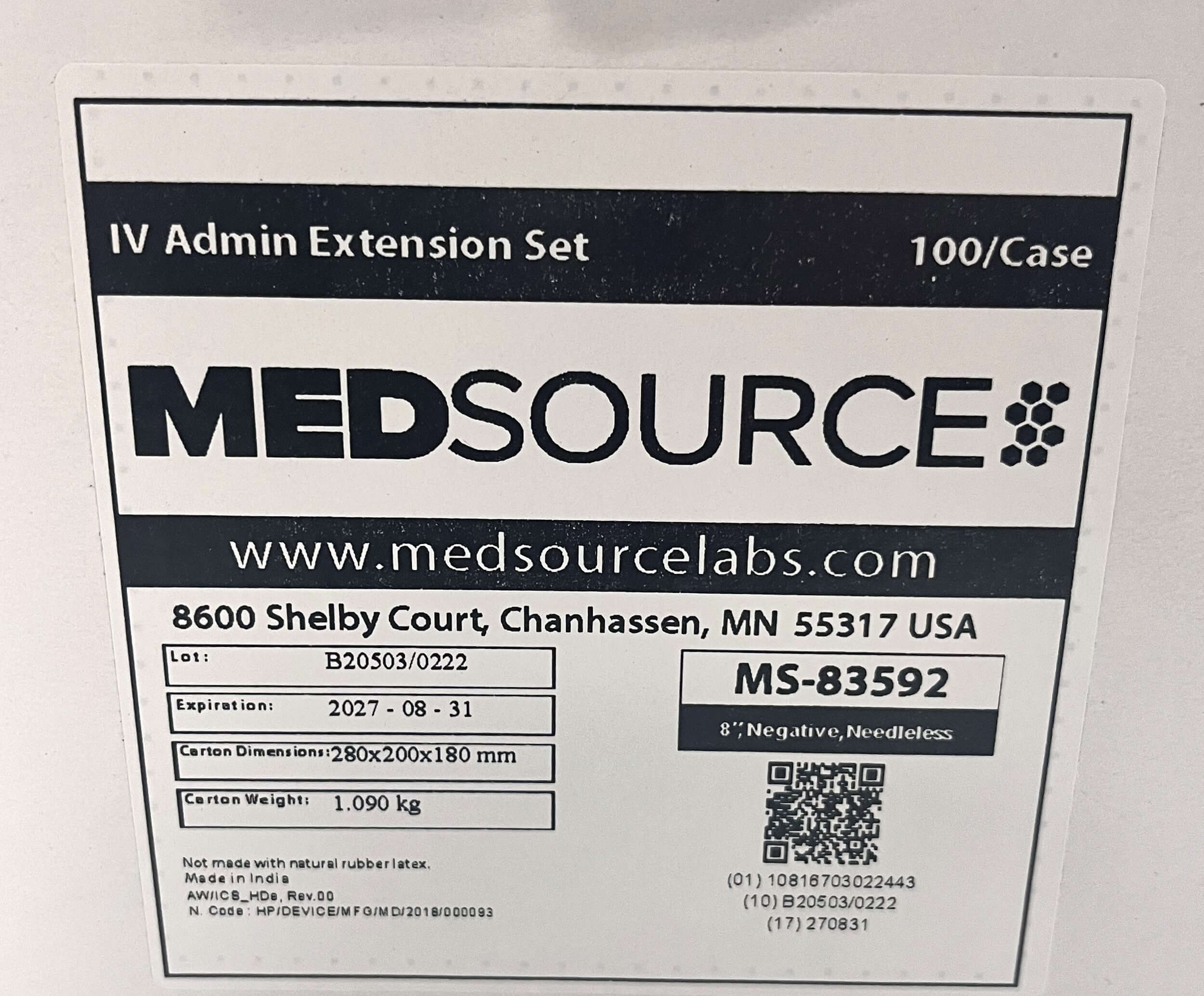 Medsource MS-83592 IV Admin Extension Set (100/Box) – PHENTERSALES