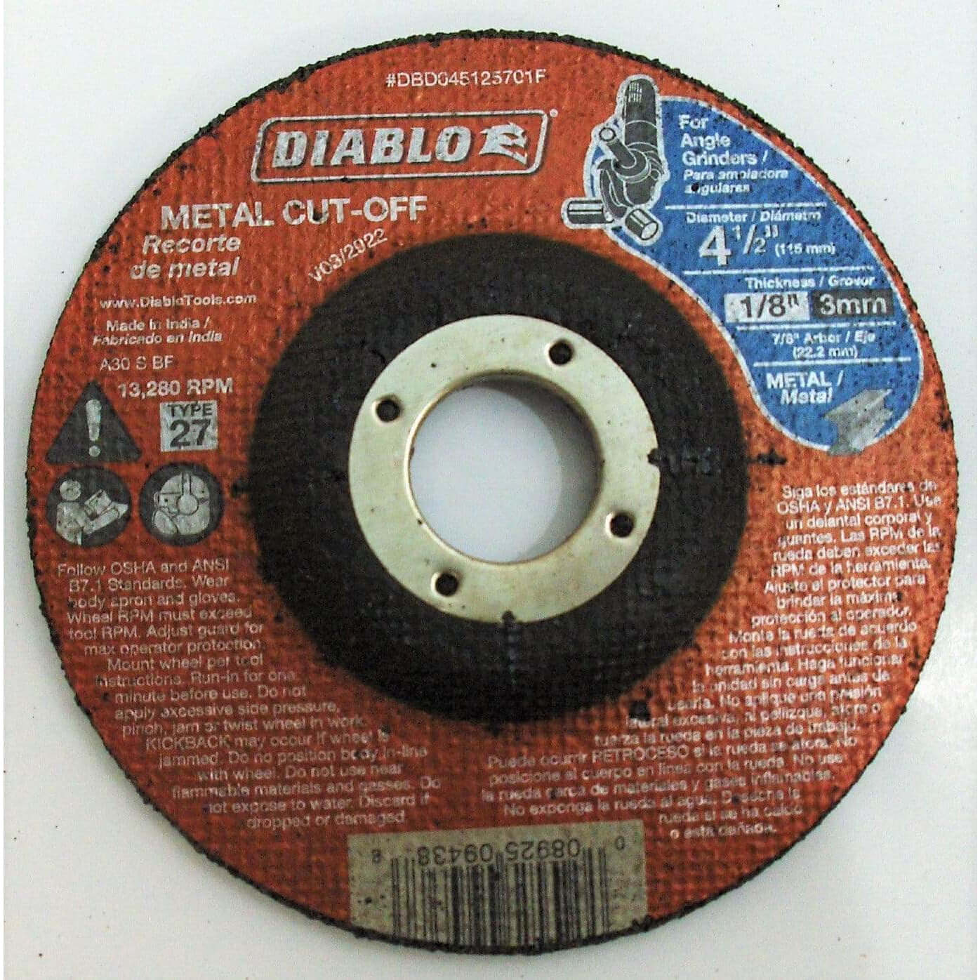Diablo 4-1/2" x 1/2" x 7/8" Metal Cut-Off Disc (10-Pack) – PHENTERSALES