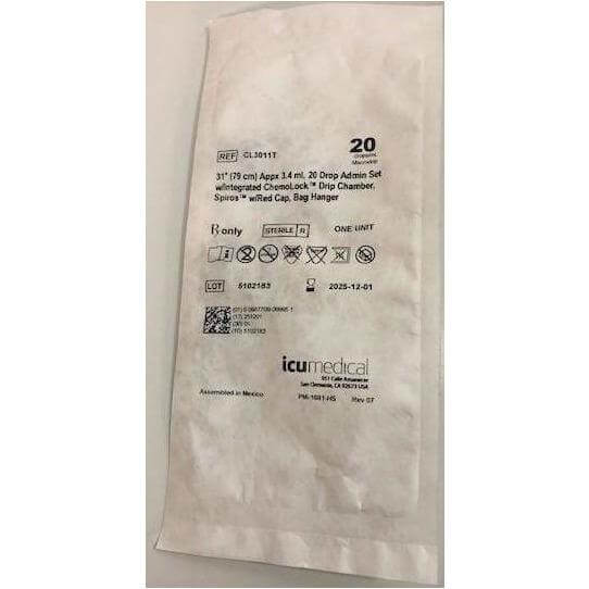 ICU Medical Admin Set ChemoLock Drip Chamber 3.4 ml CL3011T, Lot of 50 ...
